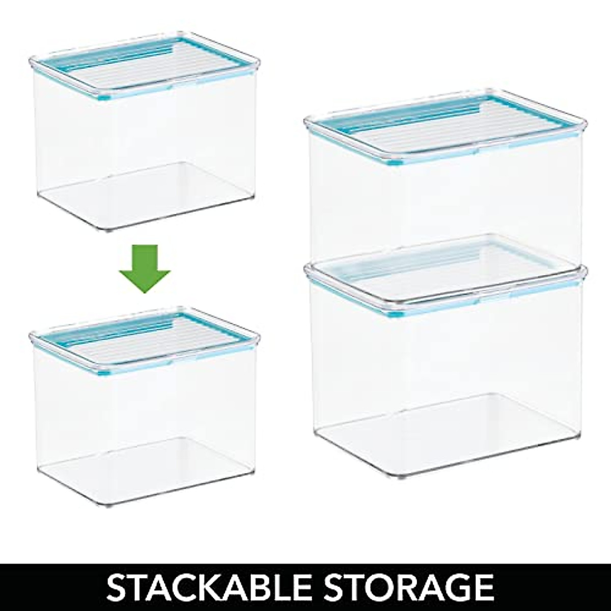 mDesign Airtight Stackable Kitchen Pantry Cabinet Food Storage Container - Attached Hinged Lid - Compact Bin for Pantry, Refrigerator, Freezer - BPA Free, Food Safe - Holds 2 Quarts - Clear