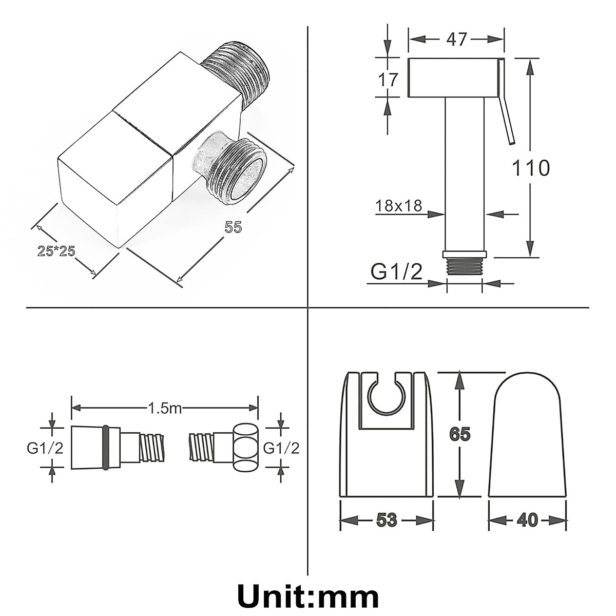 Shower System, Handheld Bidet Sprayer for Toilet Cold Water Baby Cloth Diaper Sprayer Wall Mounted Brass Toilet Sprayer High Pressure Handheld Sprayer Kit with Angle Valve Baby Cloth Diaper Cleaning,