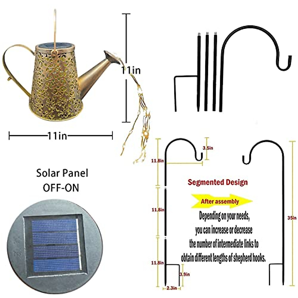Solar Watering Can Garden Lights - Solar Lights Outdoor Garden Ornaments Waterproof Large Yard Statues Retro Copper Decorations for Home Patio with 35"Shepherd Hook