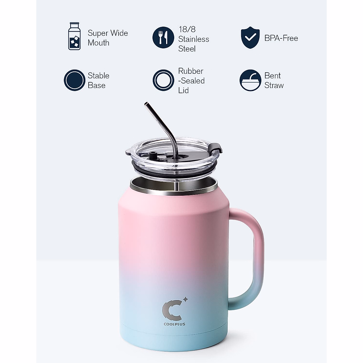 Coolplus Tumbler with Handle 50 oz Mug, Large Stainless Steel Travel Insulated Water Cup with 2-in-1 Lid and Straw, Double Wall Metal Keep Cold 36 hrs, Sweet Proof BPA-Free，Sweet Candy