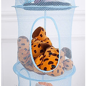 4 Tier Storage Organizer,43 1/2 x12 Inch Hanging Mesh Storage Basket with 2 Inch Screw-in Hooks,Folding Basket for Toys or Store Gloves,Shawls, Hats and Mittens, Attaches Easily to Any Rod (Blue)