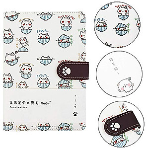 Cute Cat Notebook Japanese Sketchbook PU Leather Cover Diary Travel Notebook(04714white)