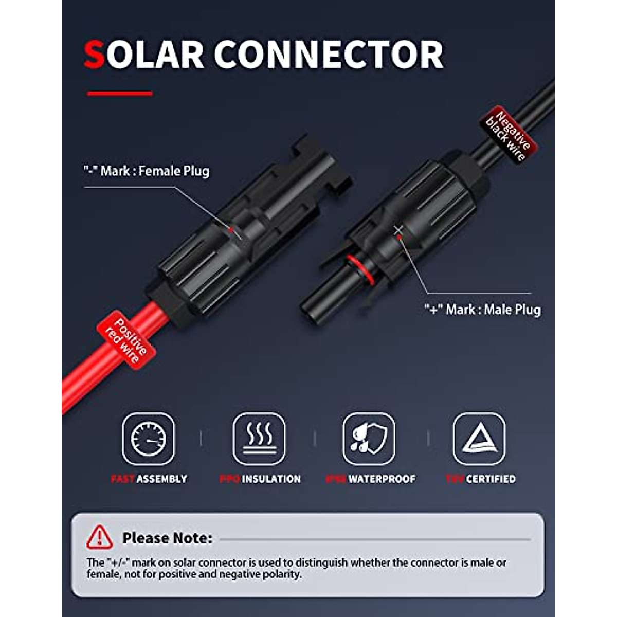 ELECTOP 2 Pin Power Industrial Circular Connector to Solar Panel Cable, 10AWG Solar Extension Cable with Female and Male Connector Adapter for Forrest River RV Solar Ports and Solar Panel Suitcase