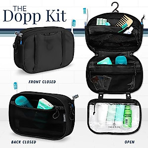 Toiletry Bag Kit Set: Hanging Travel Toiletry Bag + 311 TSA Cosmetic Liquid Bag + Ultralight Accessory Organizer Pouch (Black Ripstop)