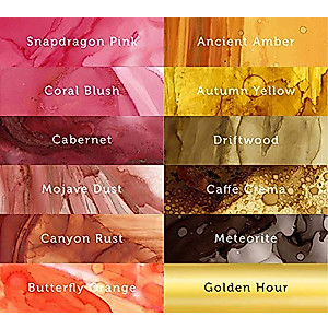 T-Rex Inks Premium Alcohol Inks Warm Earth Set- 12 Warm Tone Colors - Alcohol Ink for Epoxy Resin Dye, Painting, Tumbler Making & More - Includes Storage Box & Metallic Gold Ink - 20ml Bottles
