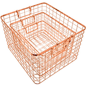 Set of 3 Nested Wire Basket Trays for Storage and Organizing (Rose Gold)