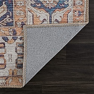 Bloom Rugs Washable 3x5 Rug - Orange/Blue/Beige Traditional, Distressed Area Rug for Living Room, Bedroom, Dining Room and Kitchen - Exact Size: 3' x 5'