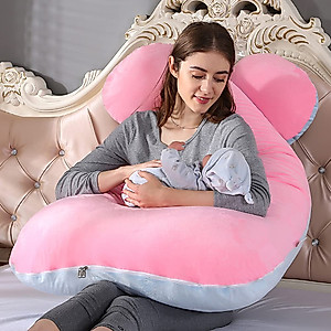 MINGPINHUIUS Pregnancy Pillow U Shaped Full Body Maternity Pillow for Sleeping, 57 Inch Pregnant Women Pillow with Removable Velvet Cover (Pink/Blue)