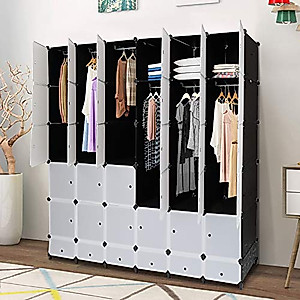 VINGLI Cube Storage Organizer, Plastic Closet Cabinet, DIY Plastic Modular Book Shelf Unit, Cube Shelves with Doors and Hanging Rods, White 30 Cubes