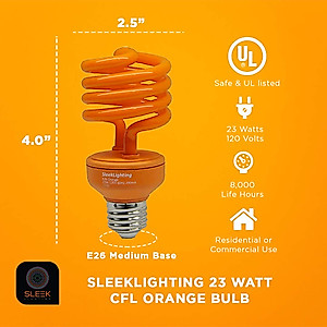 SLEEKLIGHTING 23 Watt T2 Orange Light Spiral CFL Light Bulb, UL Approved-, E26 Medium Base-Energy Saver (Pack of 4)