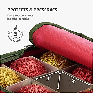 ZOBER Christmas Ornament Storage Box - Stores 80 Ornaments W/Dividers - Christmas Ornament, Figurines, and Accessory Storage Containers - Side Pocket, Card Slot, Durable - Red