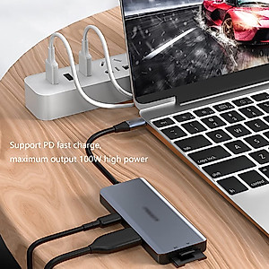 Port Expander USB C Hub Adapter 7 in 1 Multiport USB-C Docking Station with 4K HDMI, 3 USB 3.0 Port, SD/TF Card Reader and PD 60W USB Splitter