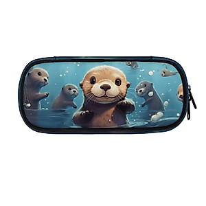 Cugasmaru Sea Otter Pencil Case for Boys Elementary Pencil Case for Kids Modern Pencil Pouch Portable Pencil Bag with Zipper
