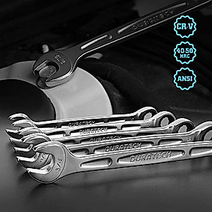DURATECH Ratcheting Combination Wrench Sets, SAE 5/16" to 3/4" open end wrench set, 8-Piece, 90-Tooth, Chrome Vanadium Steel with Heat Treatment, Sand Blasting and Bright Chrome Plating Box Wrench Set