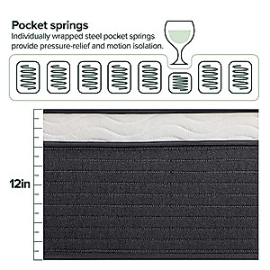 ZINUS 12 Inch Comfort Essential Pocket Spring Hybrid Mattress, King, Pressure Relieving Support, CertiPUR-US Certified, Mattress in A Box
