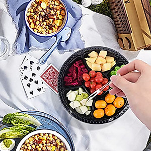 16 Pack Round Appetizer Serving Trays with Lids & 100Pcs Forks,6 Divided Compartments Disposable Food Storage Containers Serving Plate Veggie Trays(Black)
