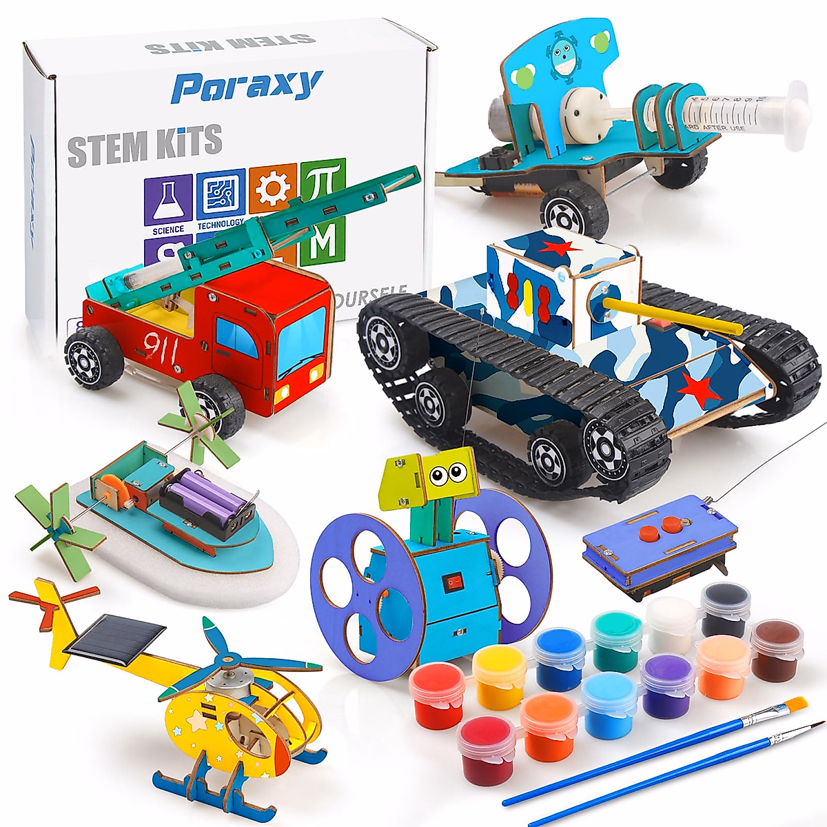 Poraxy STEM Kits for Kids Ages 8-10-12, 6 Set Model Car Kits, 3D Wooden Puzzles, Educational Science Experiment Projects Crafts Kits, Building Toys, Gifts for Boys and Girls 8 9 10 11 12 13 Year Old