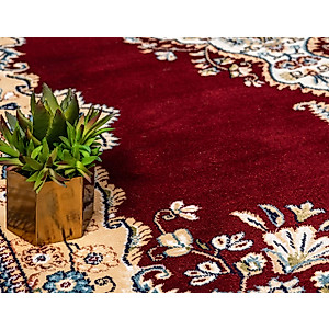 Unique Loom Narenj Collection Classic Traditional Medallion Textured Design Area Rug, 8' x 10' Rectangle, Burgundy/Blue