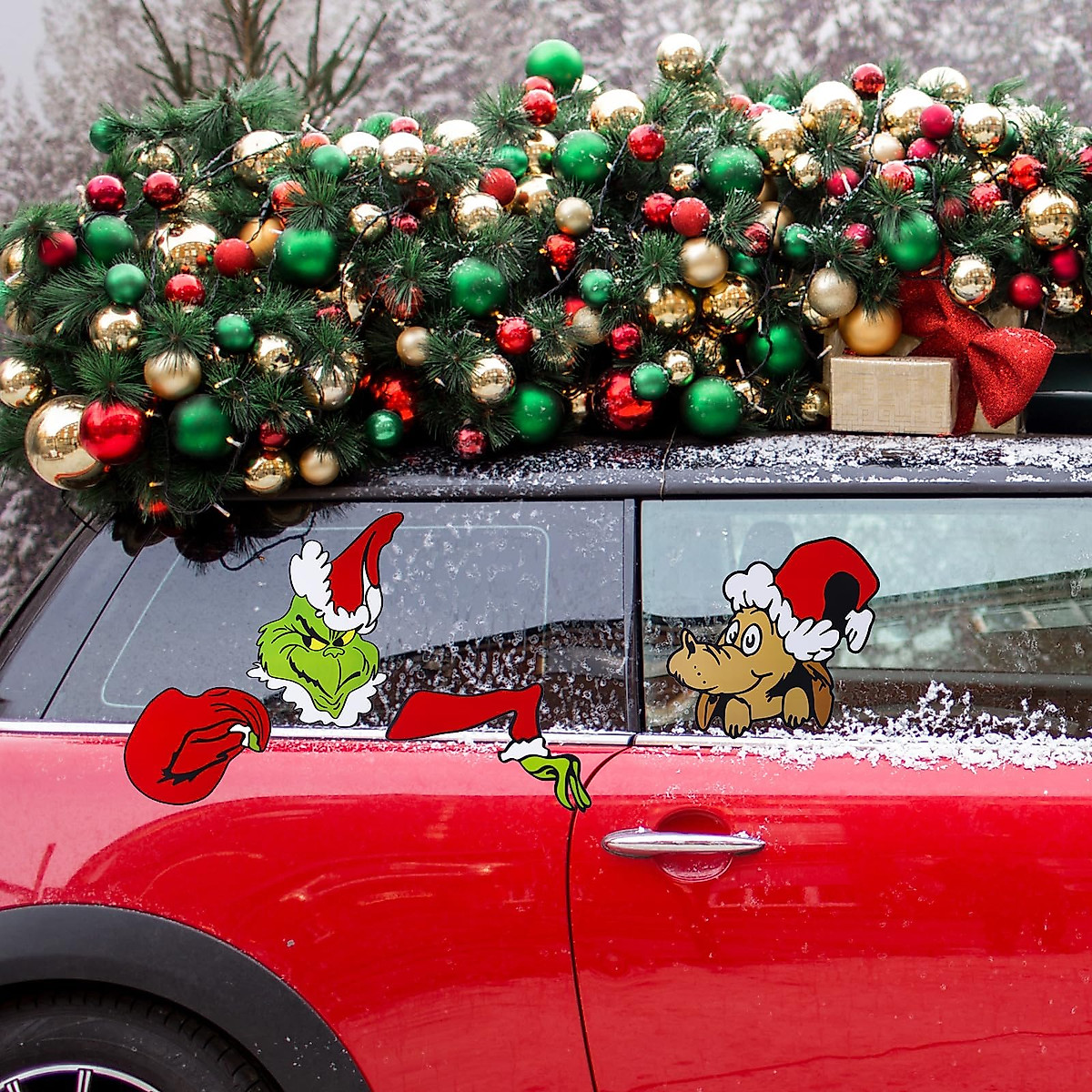 Christmas Car Decorations, 14.9" Christmas Peeking Car Decals Waterproof PVC Rear Windshield Stickers for Holiday Xmas Car Accessories (Style 1)