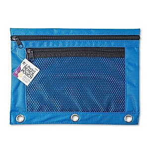 Charles Leonard Pencil Pouch for Binder with 2 Pockets, Front Mesh Pocket, Assorted Colors,Green