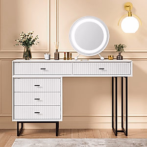 Anbuy Makeup Vanity Desk Set with Drawers, Large Modern Makeup Dressing Table Bedroom Vanity Sets Storage Dresser Furniture Set