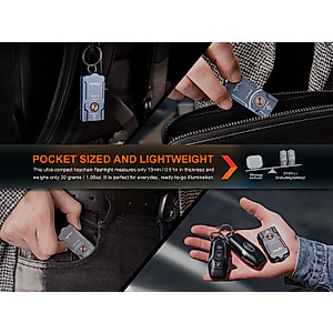 Fenix E03R v2.0 Keychain Flashlight, Grey, 500 Lumen Bright USB-C Rechargeable EDC with Red LED and Lumentac Organizer (Grey)