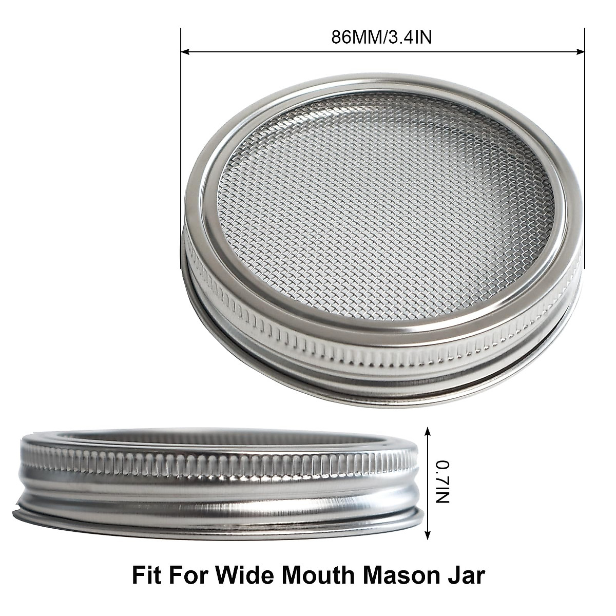 4 Pack Mesh Strainer Jar Stainless Steel Sprouting Jars Mason Wide Mouth Canning Lids for Growing Bean, Seeds and Salad