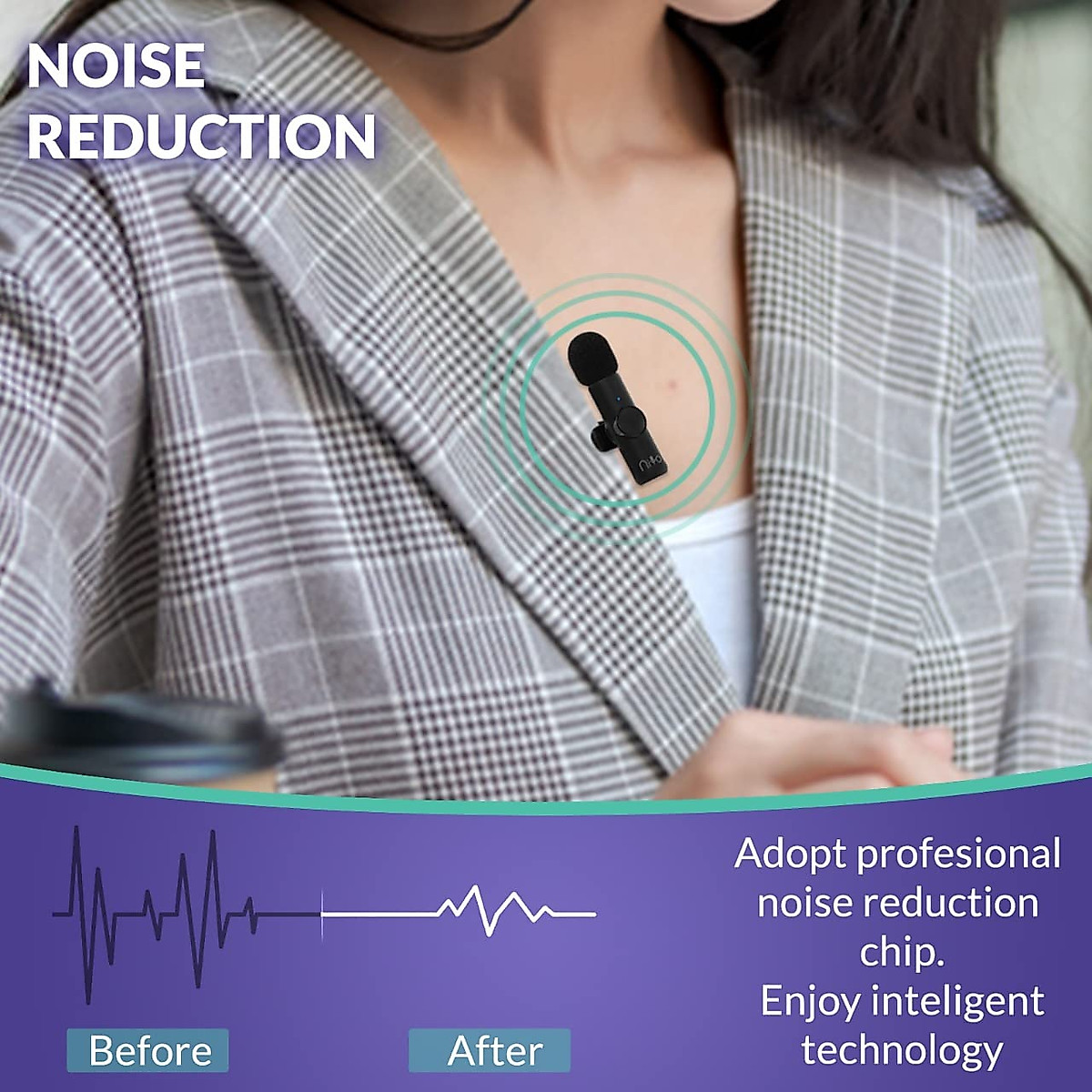 Niyo Wireless Lapel Microphone - Professional Video Recording Mic, Lightweight lapel Mic for iPhone, Noise Reduction Clip-on Microphones for Video Bloggers, Interviewers, Content Creators (Pink)