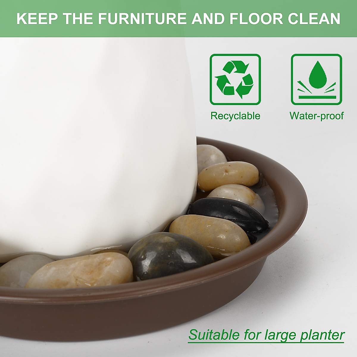 TITE Plant Saucer 12 inch, Heavy Large Planter Durable Thicker Plastic Plant Trays for Indoors and Outdoor, Plant Saucer Drip Trays,Brown (12" - 3 Pack)