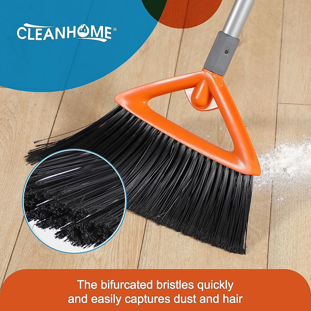 CLEANHOME Commercial Broom and Dustpan Set with Long Handle, Outdoor Heavy Duty Broom and Dustpan for Rubbish Leaves Dog Pooper Scooper, Widely used in Courtyards, Garden, Gym,Hotels, Restaurants,Grey