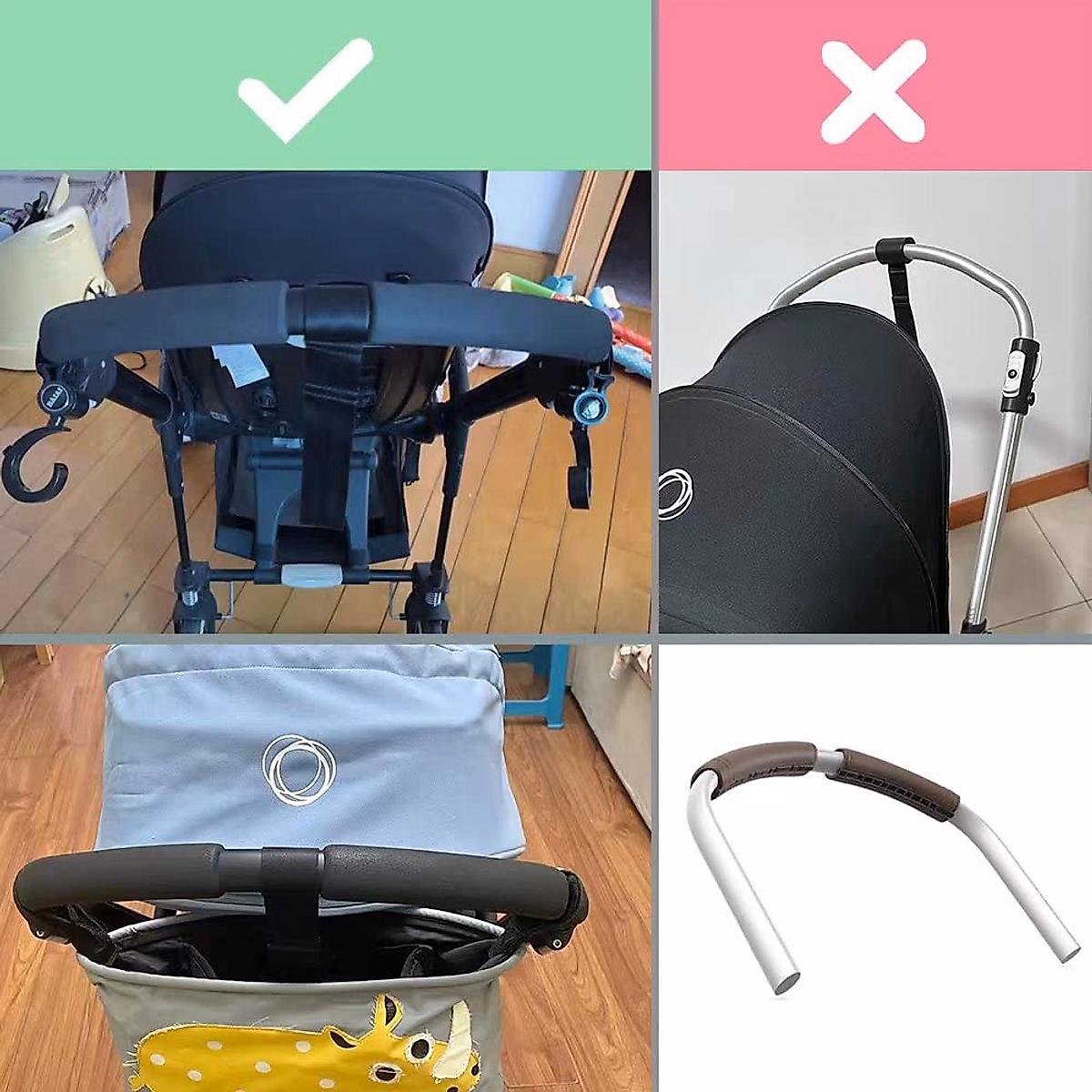 Babytravle Stroller Armrest PU Cover Fit for Bugaboo Bee Bee3 Bee5 Handle Sleeve Cover with Zipped (Black),Large