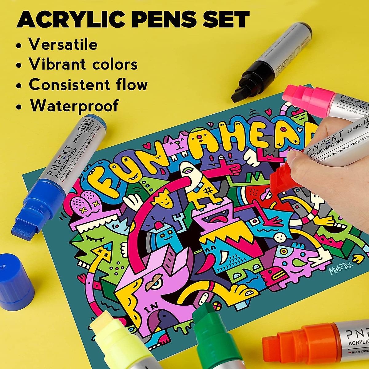Jumbo Acrylic Paint Markers Pen,15mm Felt Tip Graffiti Markers Water Based Paint Pens For Wood, Rock,Plastic and Almost All Solid Surfaces,Marker Pen Set For Artists, Students, Teenagers & Adults