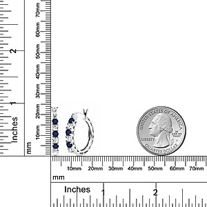 Gem Stone King 925 Sterling Silver Blue Sapphire and White Lab Grown Diamond Accent Hoop Earrings For Women (0.83 Cttw, 22MM = 0.85 Inches Diameter)