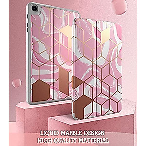 Popshine Marble Series Designed for Samsung Galaxy Tab A 10.1 2019 Case, Model SM-T510/T515, Full Body Premium 360 Degree Protective Folio Cover with Built-in Screen Protector, Liquid Marble Pink