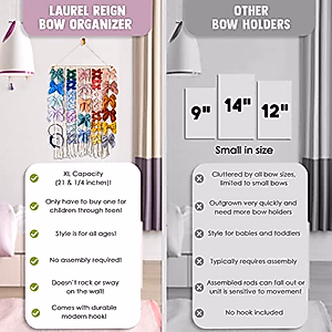 XL Bow Organizer for Girls Hair Bows - Holds All Hair Bow Sizes | Baby Bow Organizer | Hair Bow Organizer and Bow Holder for Girls Hair Bows | Headband Holder | Bow Hanger for Girls Hair Bows