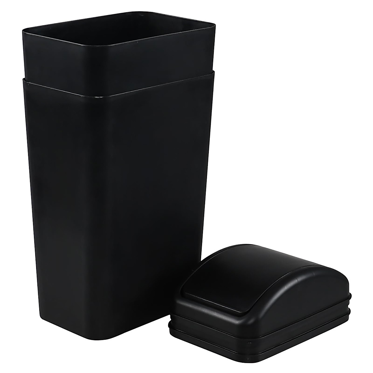 Hayixia 2-Pack 14 Liter Plastic Trash Can with Swing Lid, Swing Top Garbage Can, Slim Trash Cans, Black