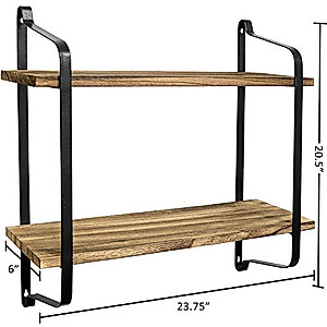 Greenco Rustic Floating Shelves Wall Mounted 2 Tier With Metal Brackets