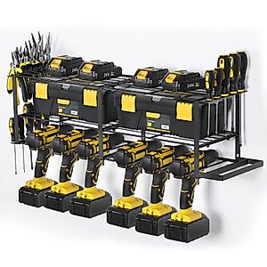 Tuenort Power Tool Organizer with 6 Drill Holders,Garage Tool Organizers and Storage Rack, Power Tool Holder Wall Mounted,Heavy Duty Metal Tool Shelf,Separate Tool Rack Christmas Gift for Men Dad