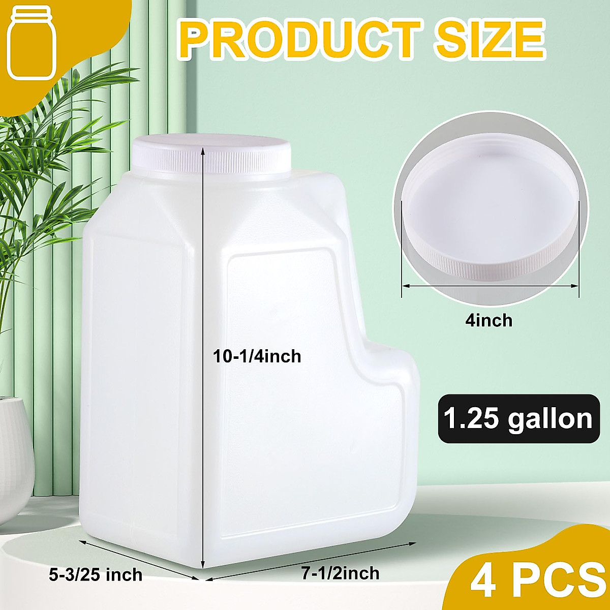 Suzile 4 Pcs 1.25 Gallon White HDPE Plastic Gallon Jar with Handle and Airtight Lid Square Empty Storage Containers and Jugs Wide Mouth Gallon Jugs for Home Restaurant Residential Commercial Use