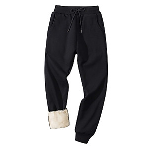 Gihuo Men's Winter Fleece Pants Sherpa Lined Sweatpants Athletic Running Sweatpants Ribbed Leg Comfy Warm Jogger Pants (Black, X-Large)