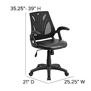 Flash Furniture Sam Mid-Back Designer Black Mesh Swivel Task Office Chair with LeatherSoft Seat and Open Arms