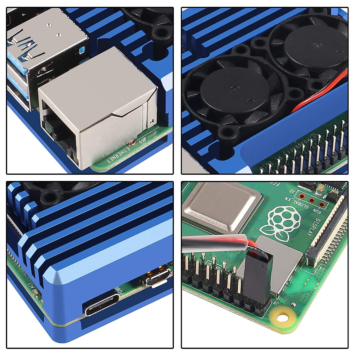 Dorhea for Raspberry Pi 4 B Metal Case, Armor Case with Dual Cooling Fan Aluminium Armour - Heatsink Case for Raspberry Pi 4, Radiation and Rust Protection for Raspberry Pi 4 B (Blue)
