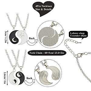 RechicGu Gold and Silver 8 Pieces Yin Yang Bff Couples Matching Necklace Adjustable Cord Bracelet and Key Chain Rings Enamel Feng Shui for Boyfriend Girlfriend Friendship Valentine Gift