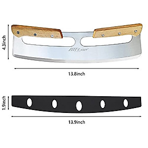 ALLTOP Pizza Cutter Rocker,Stainless Steel Blade Knife With Double Wooden Handle & Plastic Cover, Large Pizza Slicer/Chopper,Good Kitchen Tool -14 In