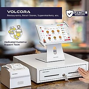 16" Push Open Cash Register Drawer for Point of Sale (POS) System, White Heavy Duty Till with 5 Bills/8 Coin Slots, Key Lock and Double Media Slots