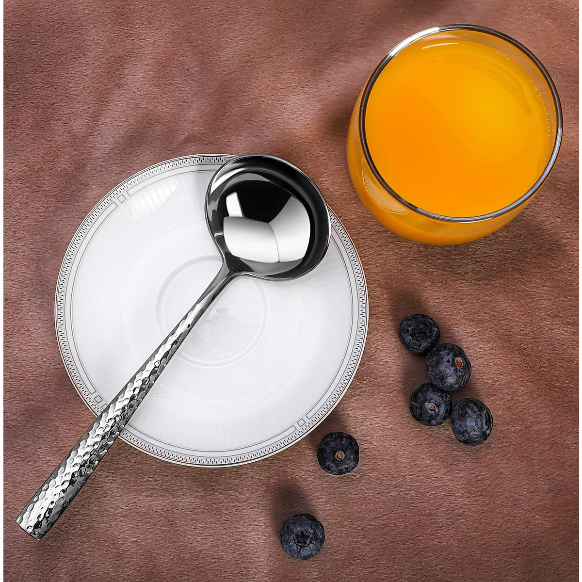 KEAWELL Unique 7.5 inch Small Hammered Sauce ladle, 1 oz. 18/10 Stainless Steel Gravy Soup Ladle. Solid and Sturdy, Dishwasher Safe (2)