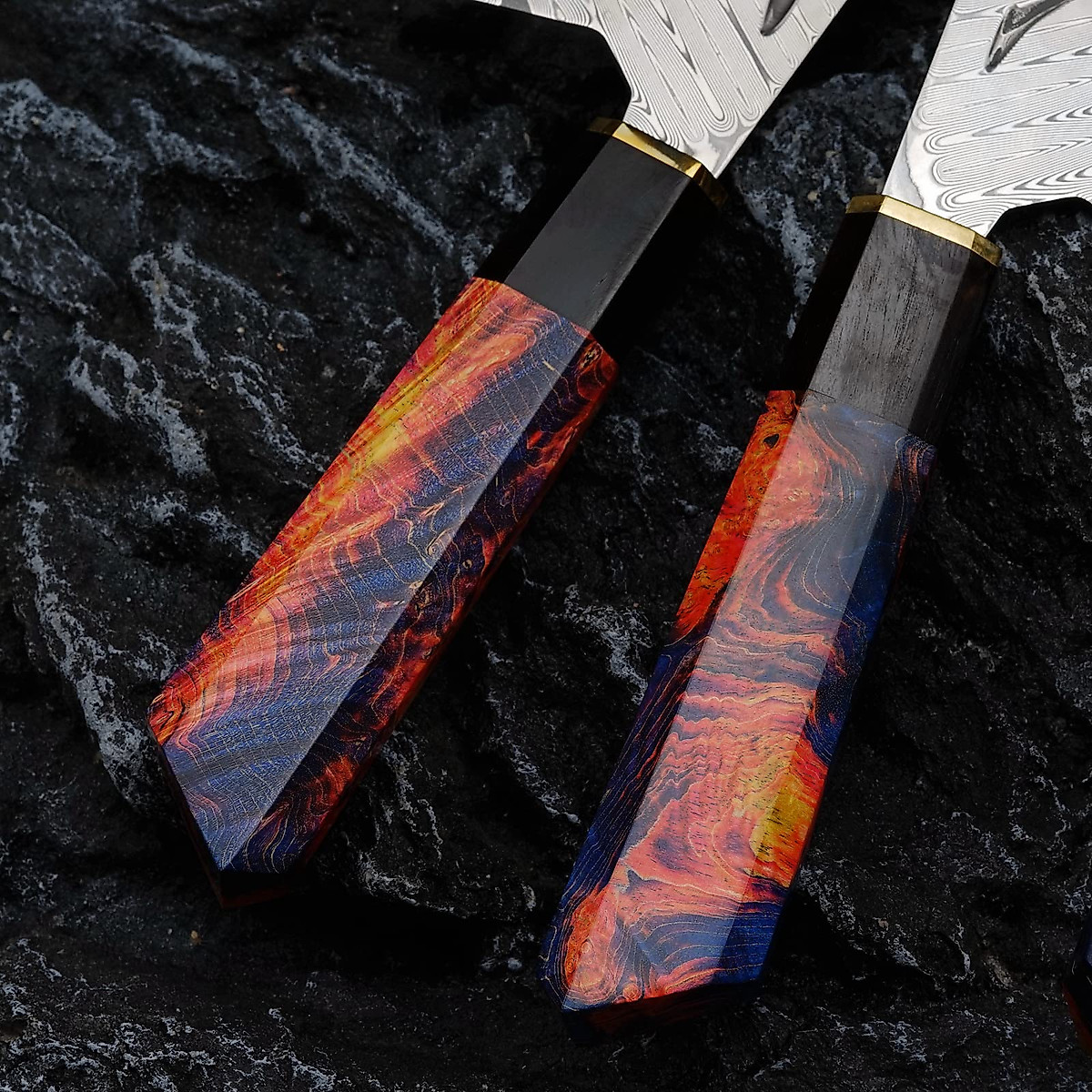 FZIZUO Damascus Steel Santoku Knife Handmade Japanese Tanto Chef Knife with Sheath 8inch Bunka Knife Vegetable Slicing Knives Stabilized wooden handle