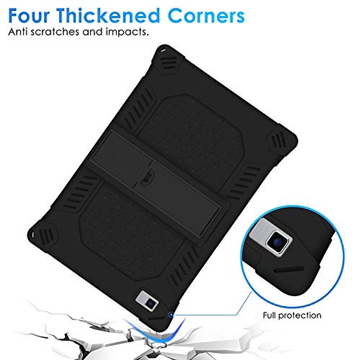 DETUOSI Silicone Case for Teclast M40 Plus/M40 with Stylus Pen & Shoulder Strap, Multi-Angle Case, Soft Lightweight Protective Cover for Teclast P20S/ P20HD/ 8Pritom Tronpad L10, Black