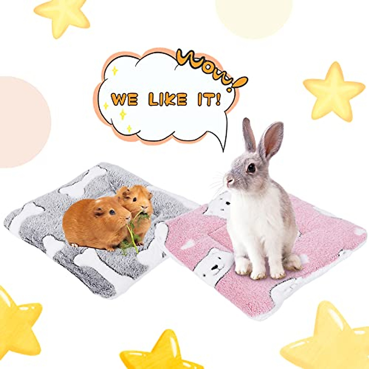4pcs Rabbit Beds Guinea Pig Beds Winter Warm Fluffy Washable Mats Small Animal Beds for Bunny Hamster Guinea Pig Squirrel Hedgehog Chinchilla 12 x 12inch