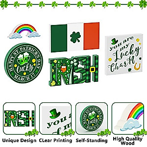 St. Patrick's Day Tiered Tray Decor, 5 Pcs Shamrock Wooden Signs Irish Rainbow Table Signs for Farmhouse St. Patricks Day Decorations